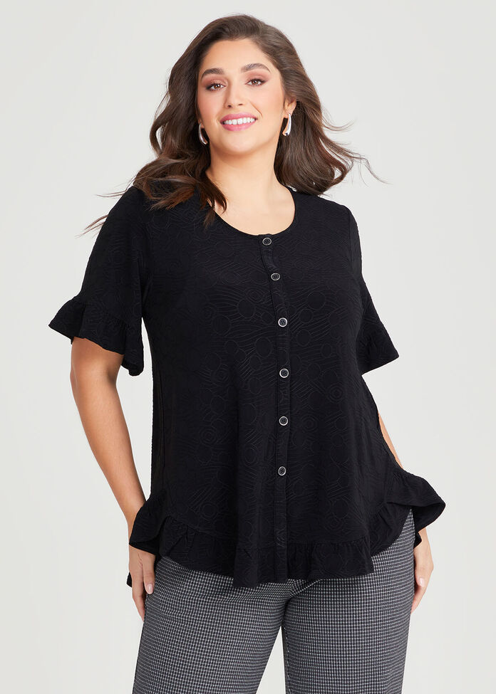 Shop Plus Size Salsa Ruffle Hem Jacquard Cardigan, Black | Taking Shape NZ
