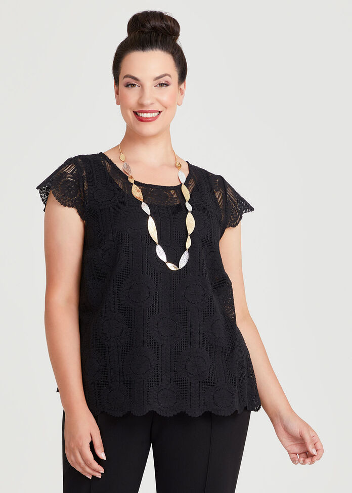 Shop Plus Size Cristy Short Sleeve Lace Top, Black | Taking Shape AU