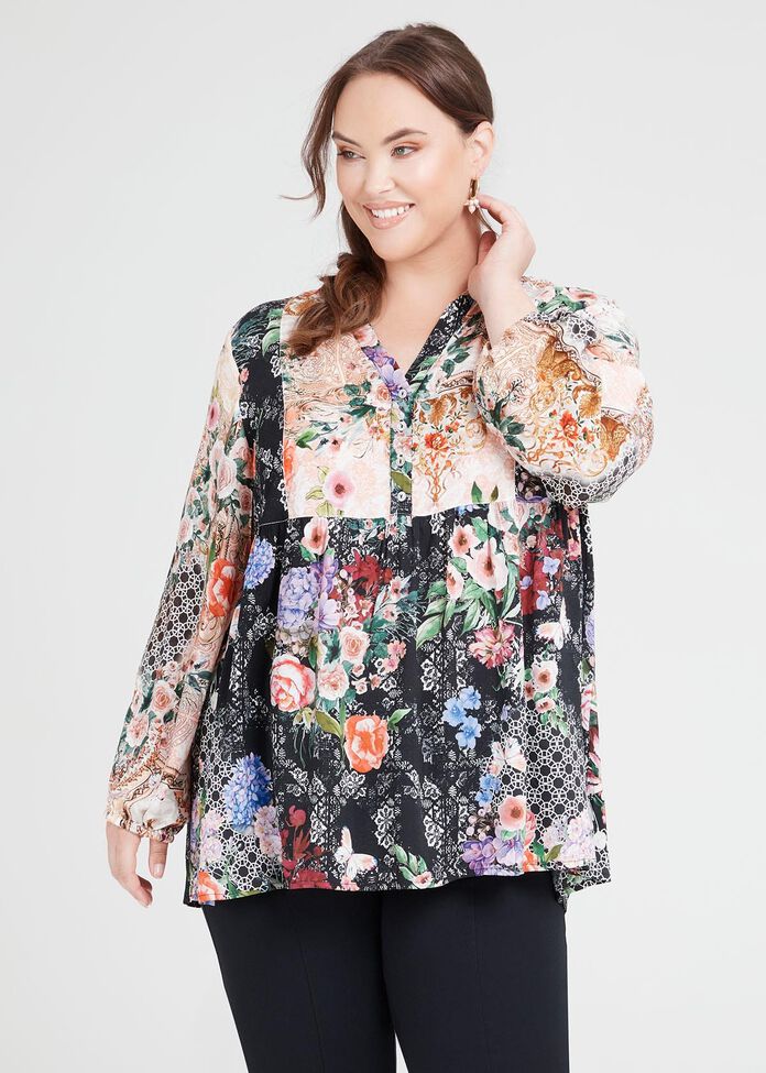 Shop Plus Size Natural Patchwork Mix Boho Top, Print | Taking Shape AU