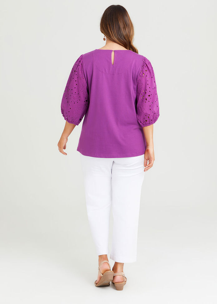 Shop Plus Size Cotton Broderie Puff Sleeve Top, Red | Taking Shape AU