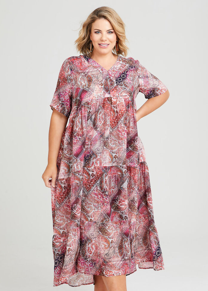 Shop Plus Size Natural Frills And Tiers Dress In Multi Taking Shape Au