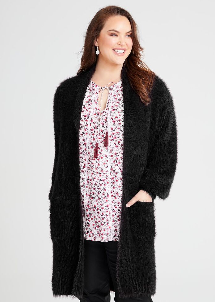 Shop Fluffy Knit Cozy Cardigan in Black in sizes 12 to 24 | Taking Shape