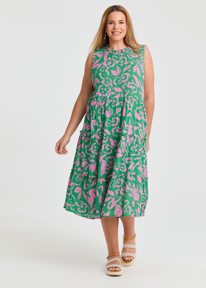 Shop Plus Size Natural Sleeveless Tiered Dress, Floral | Taking Shape AU