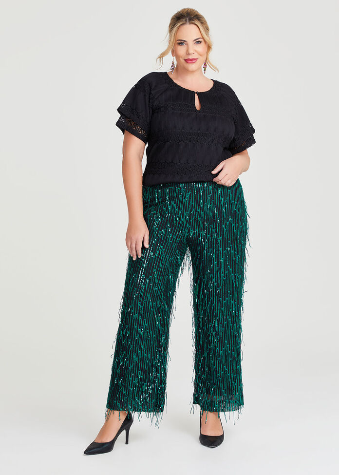 Shop Plus Size Fringe Sequin Cocktail Pant, Green | Taking Shape AU