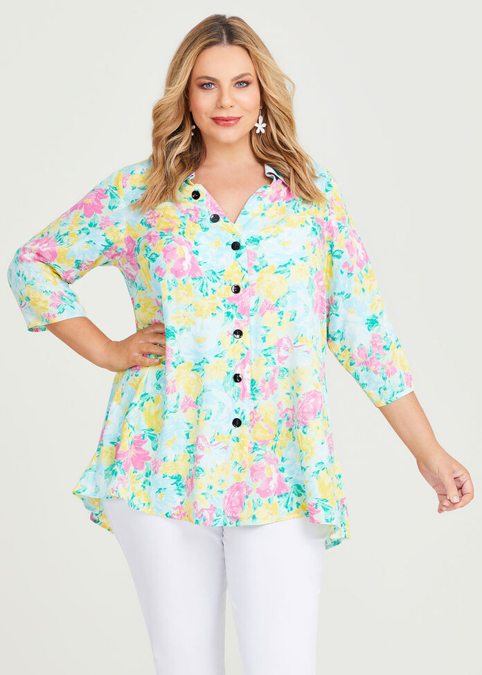 Shop Plus Size Spring Floral Natural Shirt, Red | Taking Shape AU