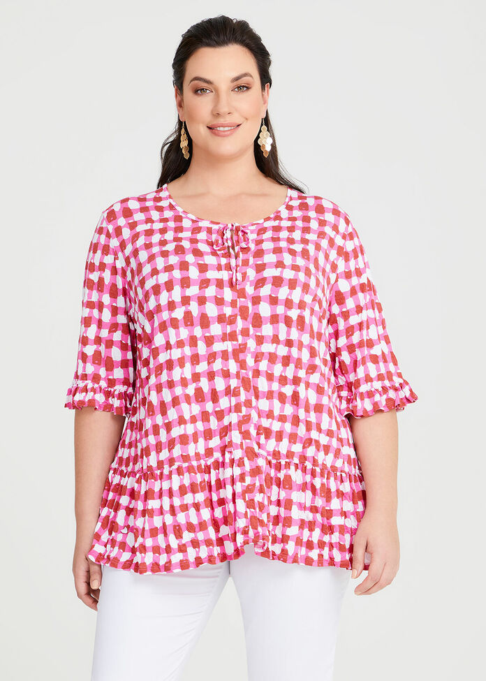 Shop Plus Size Bamboo Multi Geo Check Top in Red | Sizes 12-30 | Taking ...