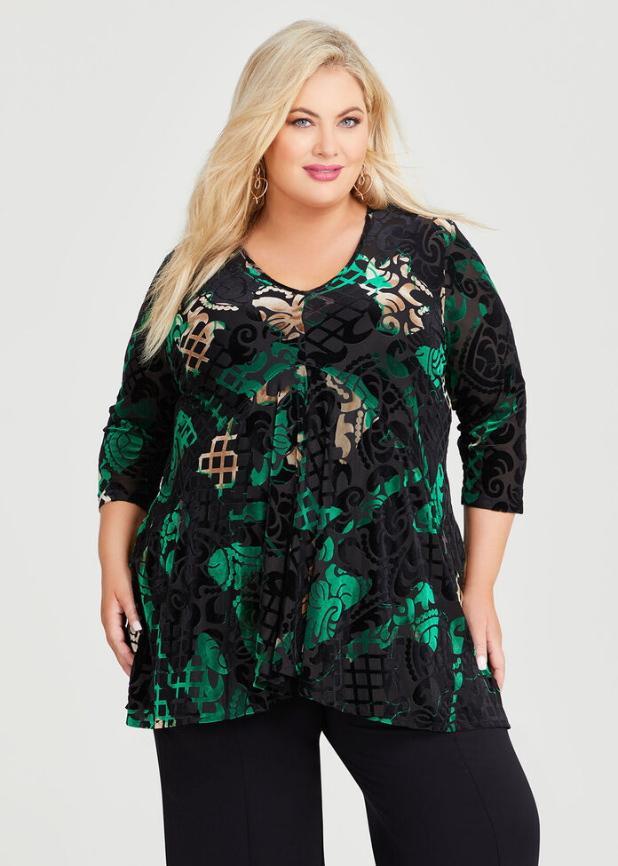 Shop Plus Size Lattice Velour Burnout Tunic, Multi | Taking Shape AU