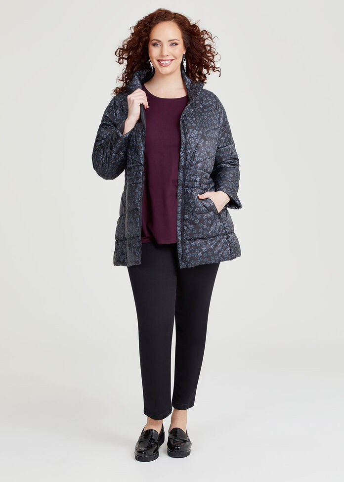 Shop Plus Size Mid Length Print Puffer Jacket, Black | Taking Shape AU