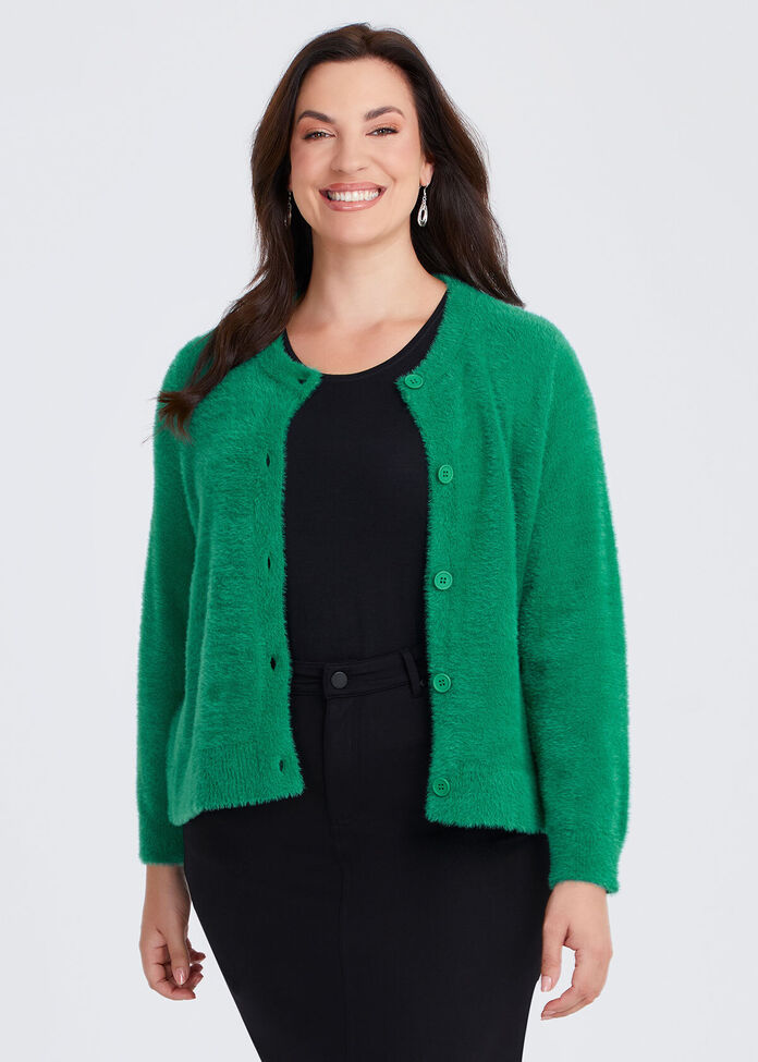 Shop Plus Size Fluffy Knit Crop Cardigan, Green | Taking Shape NZ