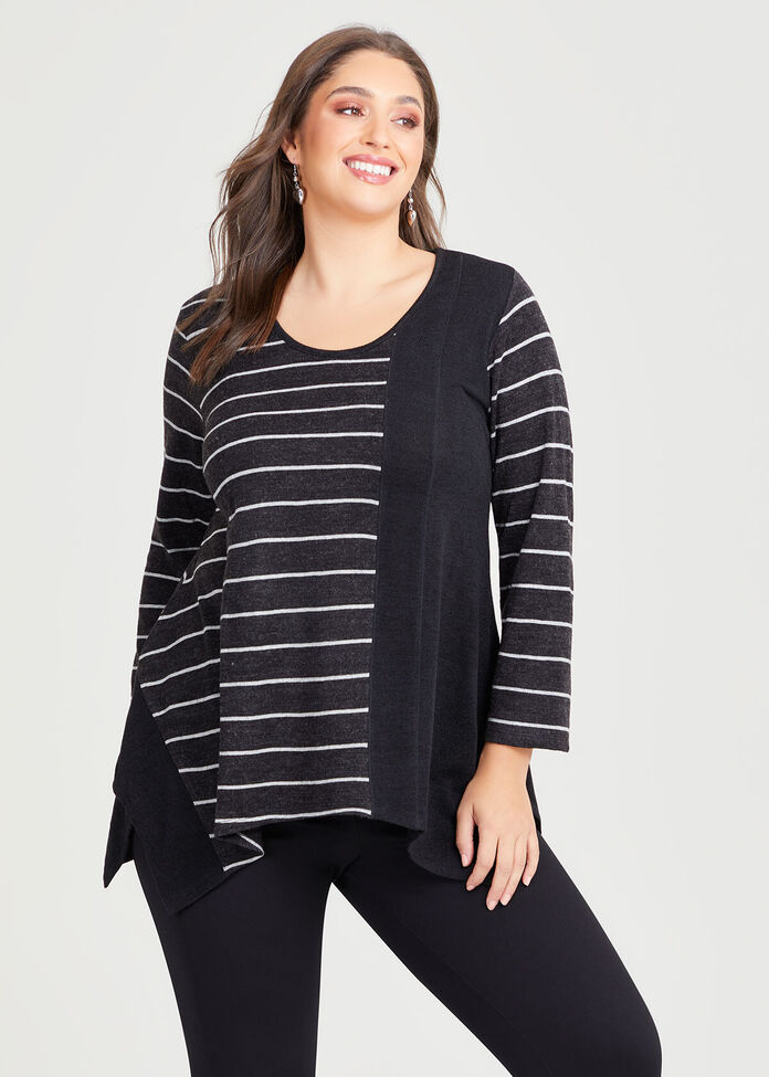 Shop Plus Size Stripe Spliced Snug Top, Black | Taking Shape AU