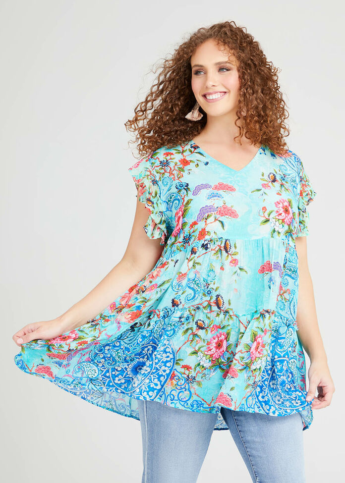 Natural Japanese Garden Tunic in Print, Sizes 12-30 | Taking Shape NZ