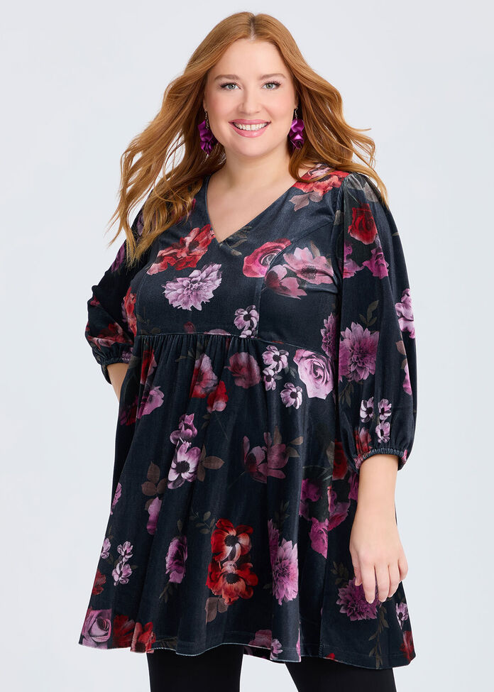 Shop Plus Size Floral Velvet Cocktail Tunic, Multi | Taking Shape UK