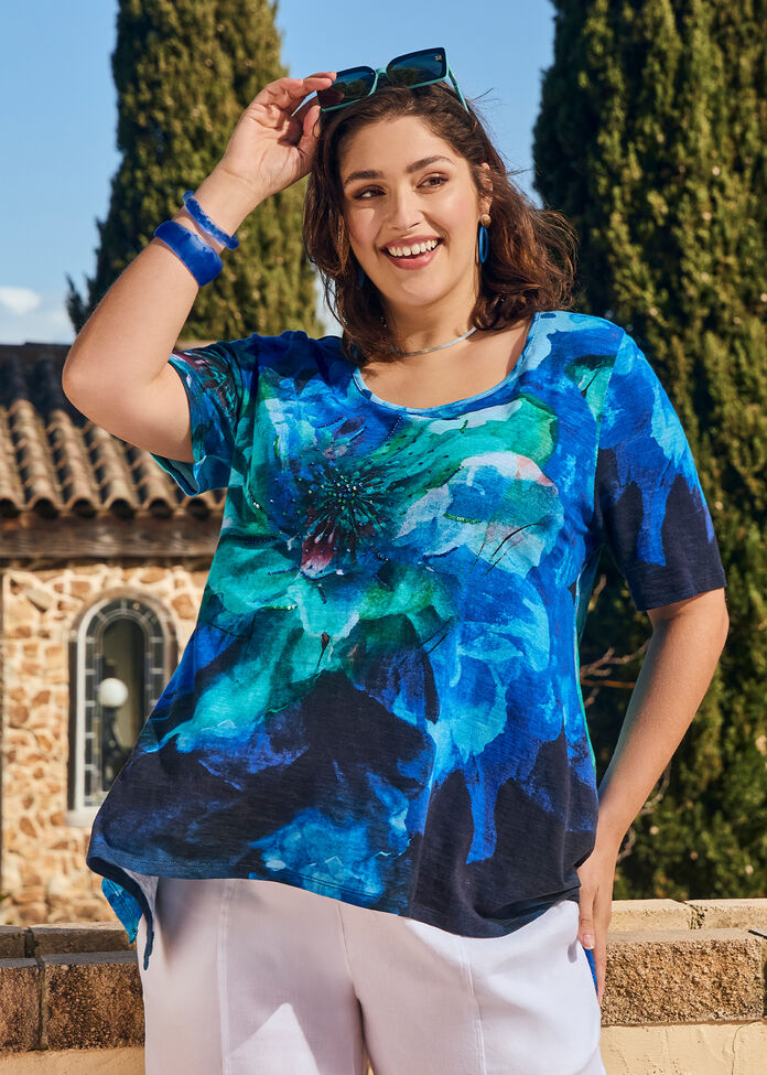 Shop Plus Size Blue Lagoon Cotton Modal Slub Top, Blue | Taking Shape NZ