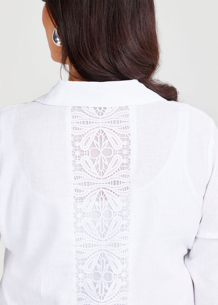 Shop Plus Size Linen Bamboo Lace Back Shirt, White | Taking Shape AU