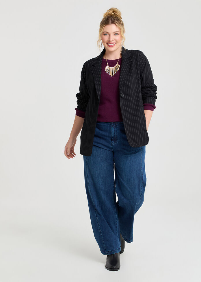 Shop Plus Size Natural Pinstripe Jacket, Black | Taking Shape NZ