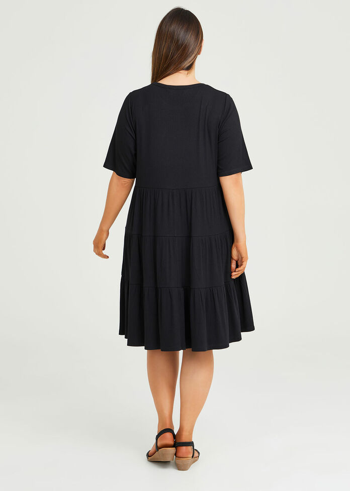 Shop Plus Size Natural Rib Tiered Dress, Black | Taking Shape AU
