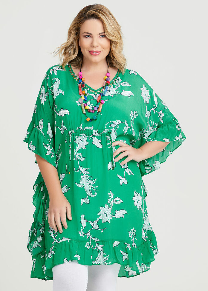 Shop Plus Size Natural Gardenia Ruffle Tunic, Multi | Taking Shape AU