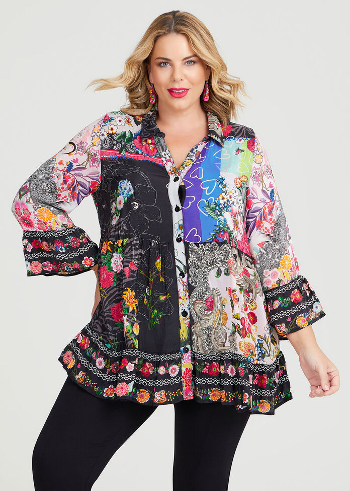 Shop Plus Size Natural Floral Patchwork Shirt, Multi | Taking Shape AU