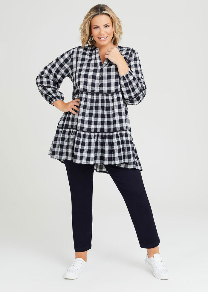 Shop Plus Size Cotton Blend Check Trim Tunic, Multi | Taking Shape AU