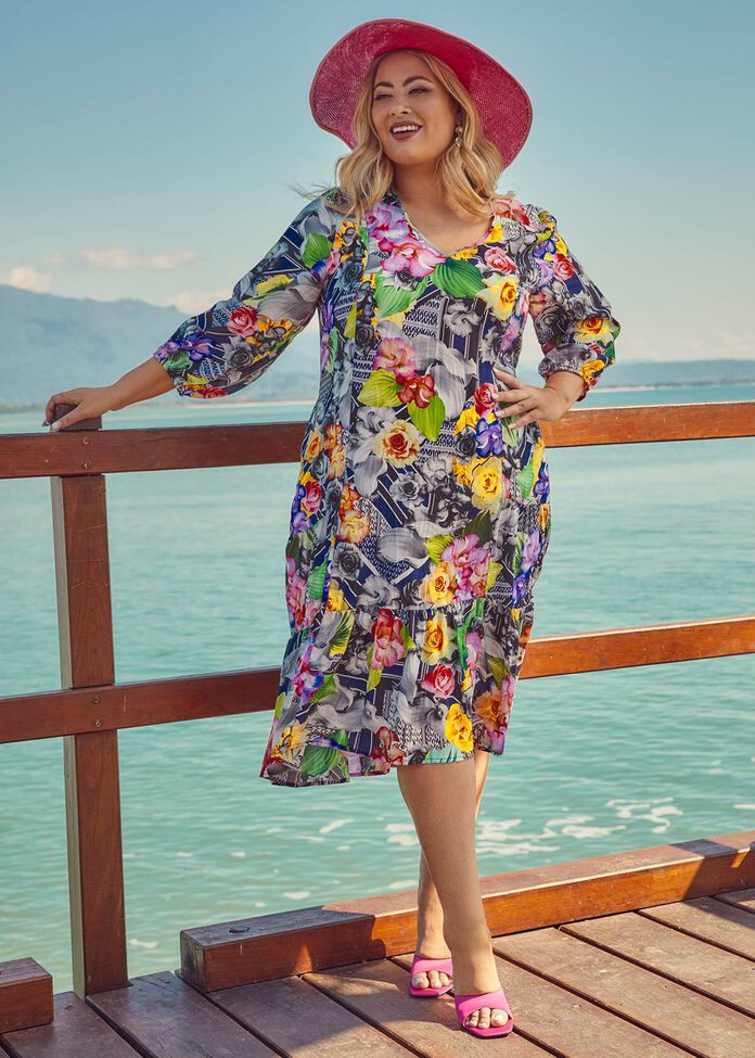 Shop Plus Size Natural Sunshine Tier Dress, Multi | Taking Shape AU