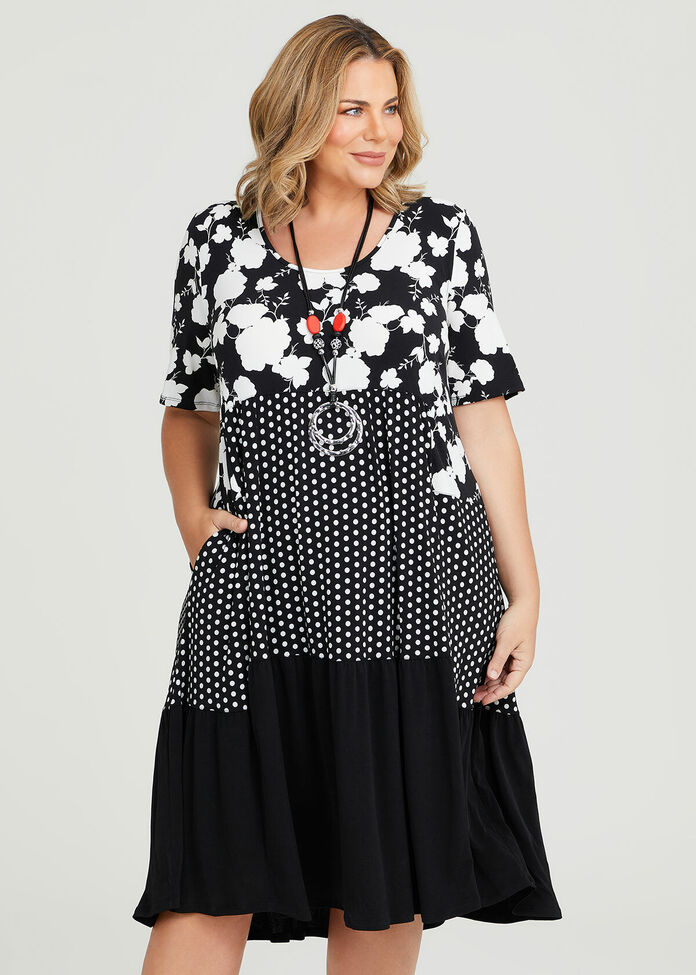 Shop Plus Size Spot & Floral Tier Dress, Black | Taking Shape AU