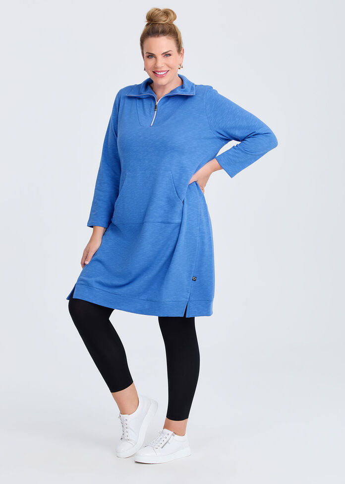 Shop Plus Size Zip Collar Long Sleeve Sweat Dress, Blue | Taking Shape NZ