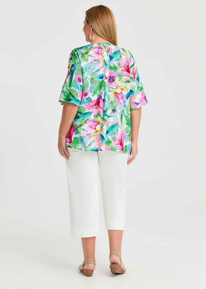 Shop Plus Size Natural Resort Palm Pintuck Top, Floral | Taking Shape AU