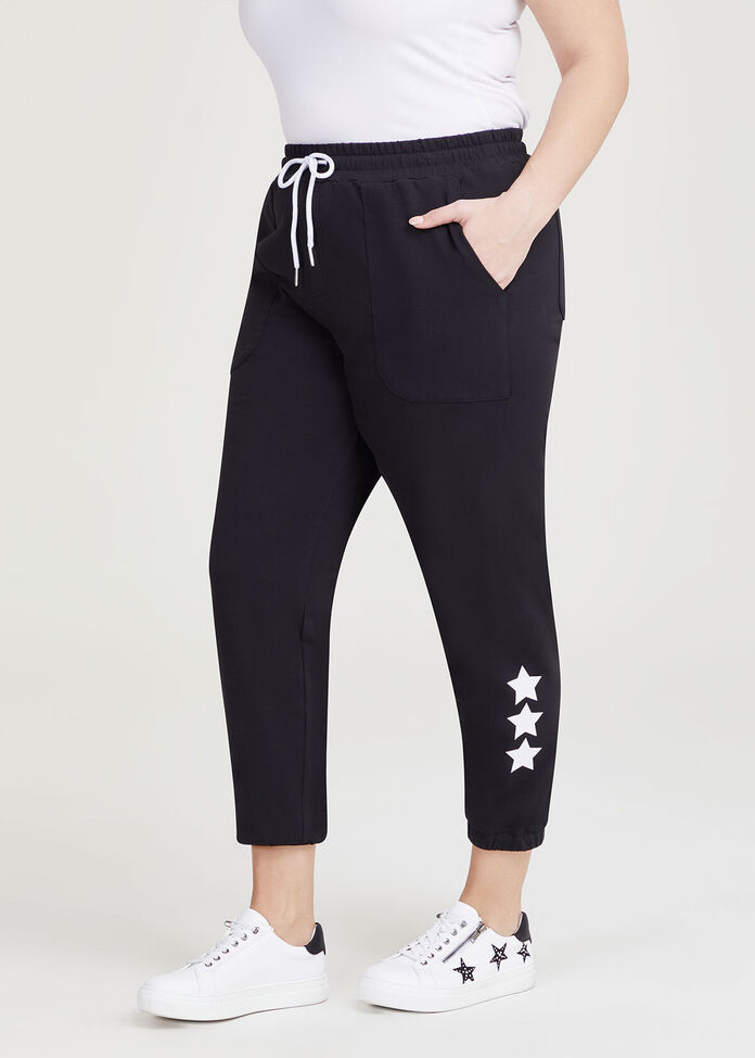 Shop Plus Size Cotton Star Print Trackpant, Black | Taking Shape AU