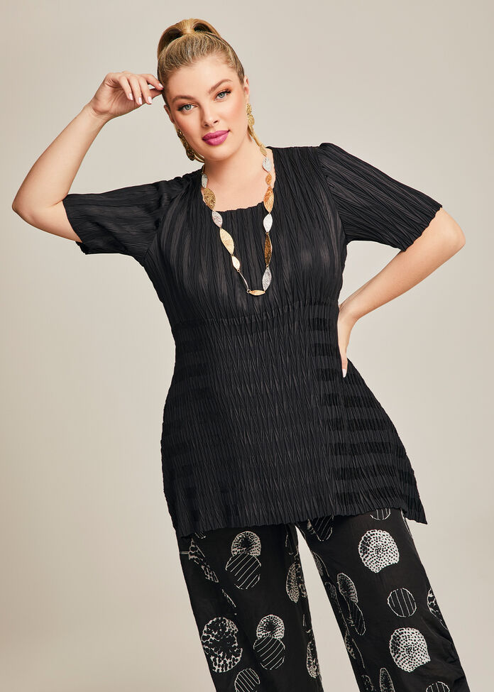 Shop Plus Size Plisse Cube Hem Tunic, Black | Taking Shape AU