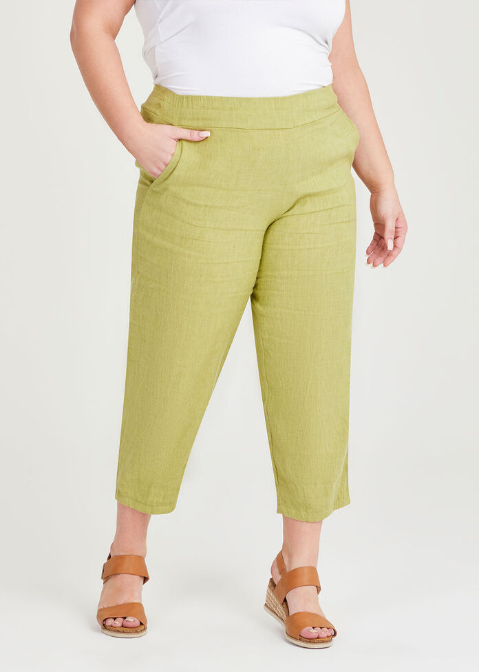 Shop Plus Size Lounge Stretch Linen Crop Pant, Green | Taking Shape AU