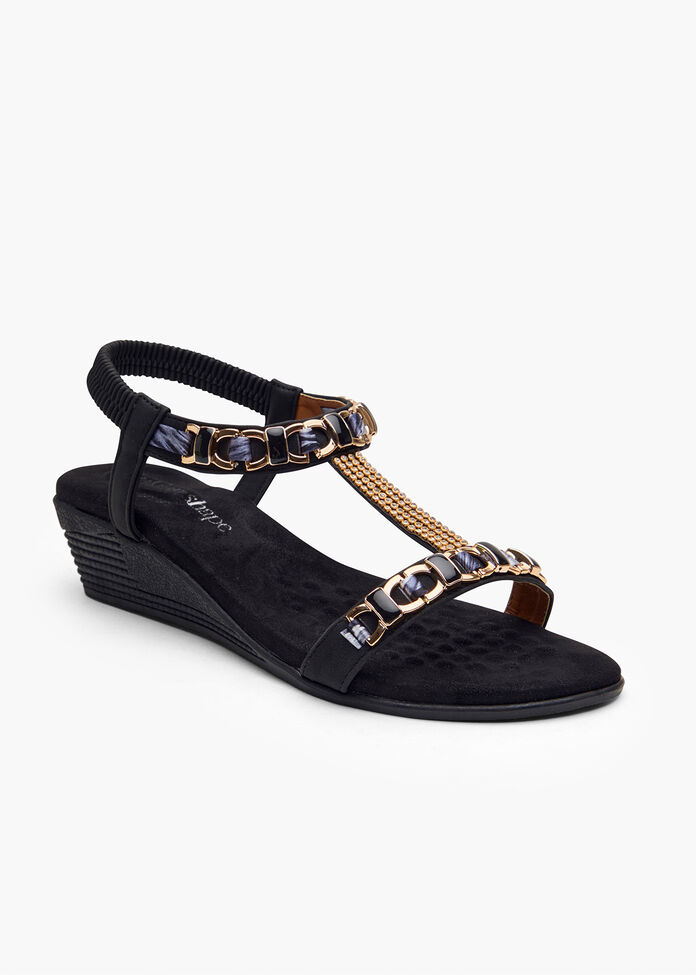 Women's Black & Gold Jewel Wedge Flex Sandals | Taking Shape AU