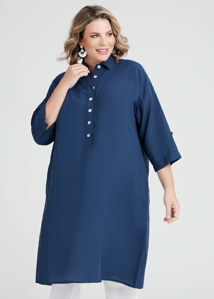 Shop Plus Size Linen Capri Shirt Dress, Blue | Taking Shape AU