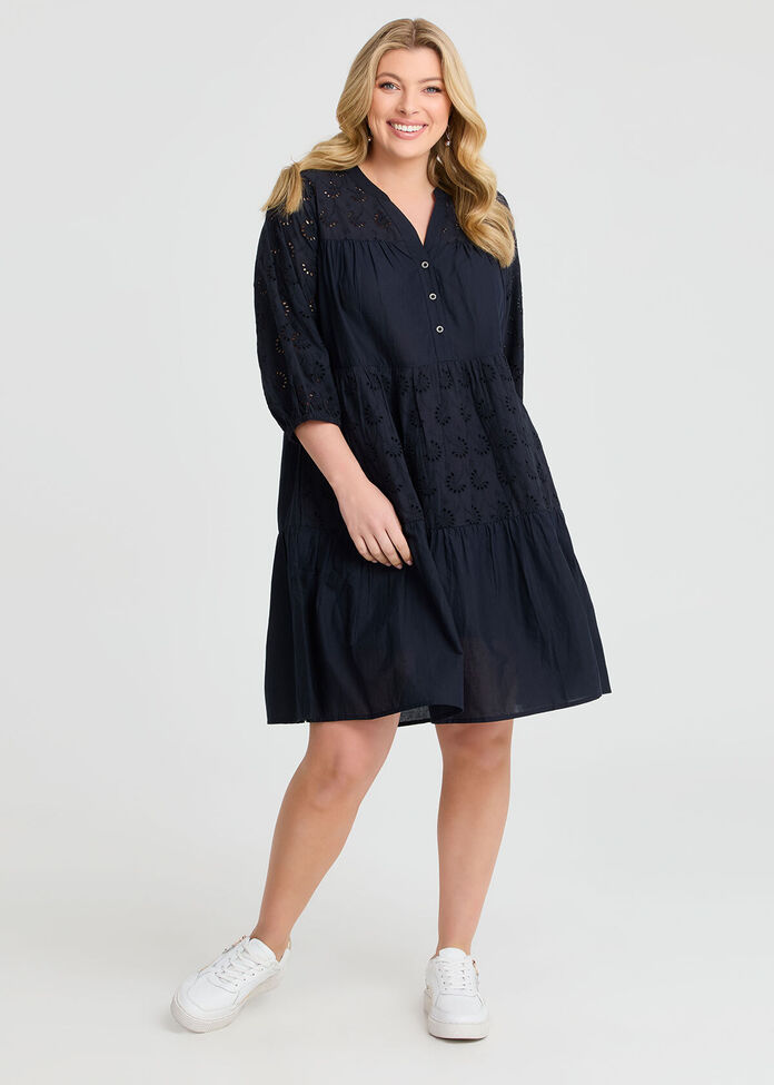 Shop Plus Size Cotton Broderie Mix Dress, Blue | Taking Shape UK