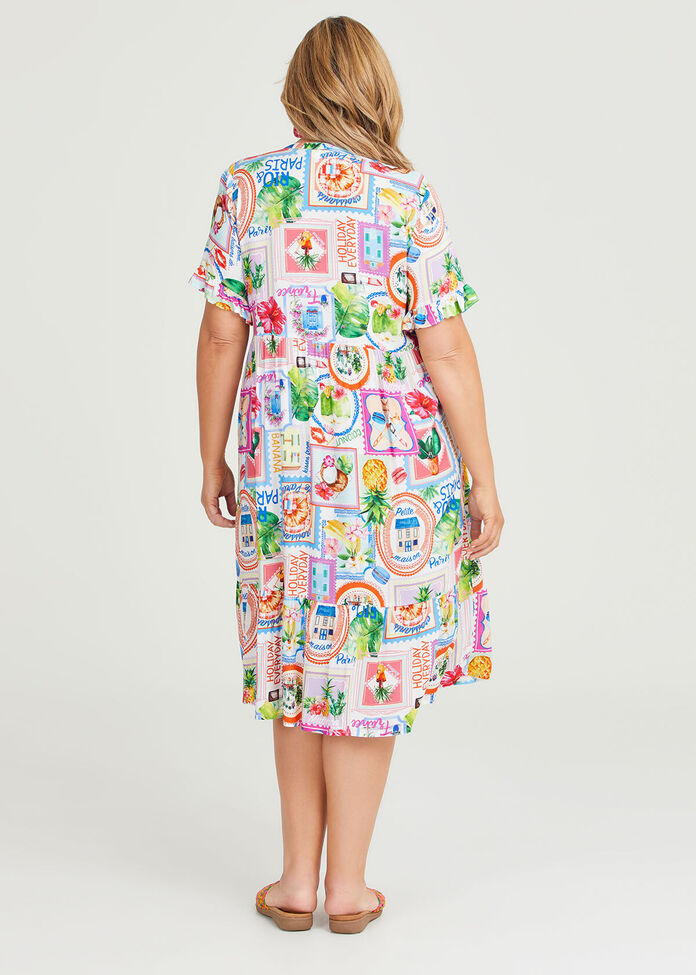Shop Plus Size Natural Postcard Print Dress, Multi | Taking Shape AU