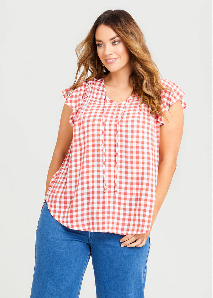 Shop Plus Size Natural Gingham Pleated Top in Orange | Taking Shape AU