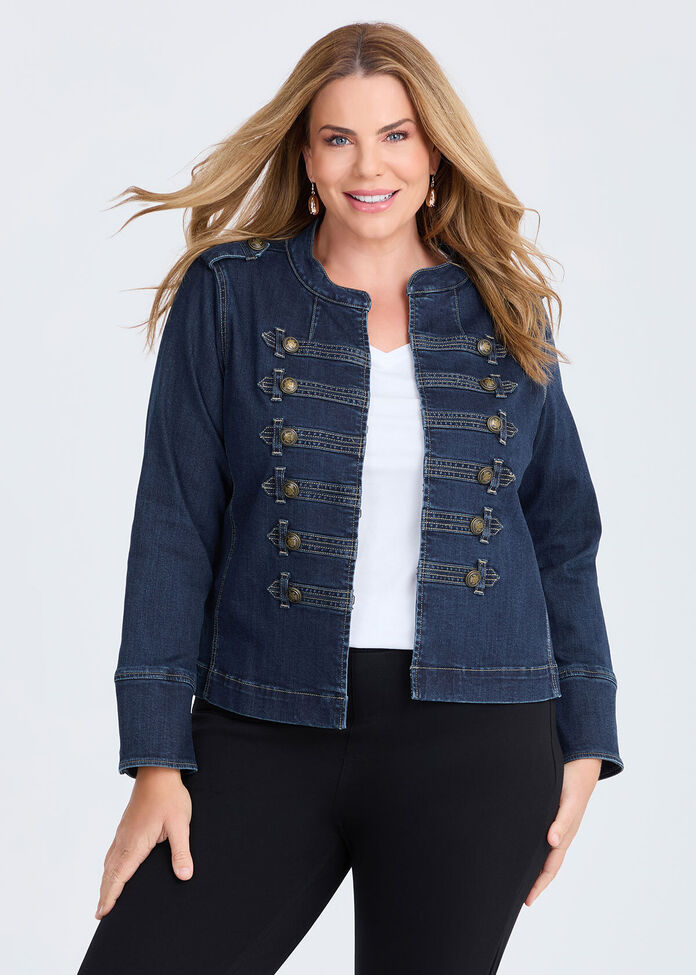 Shop Plus Size Cotton Military Denim Jacket, Navy | Taking Shape NZ