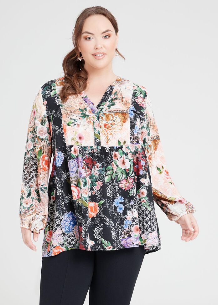 Shop Plus Size Natural Patchwork Mix Boho Top, Print | Taking Shape AU