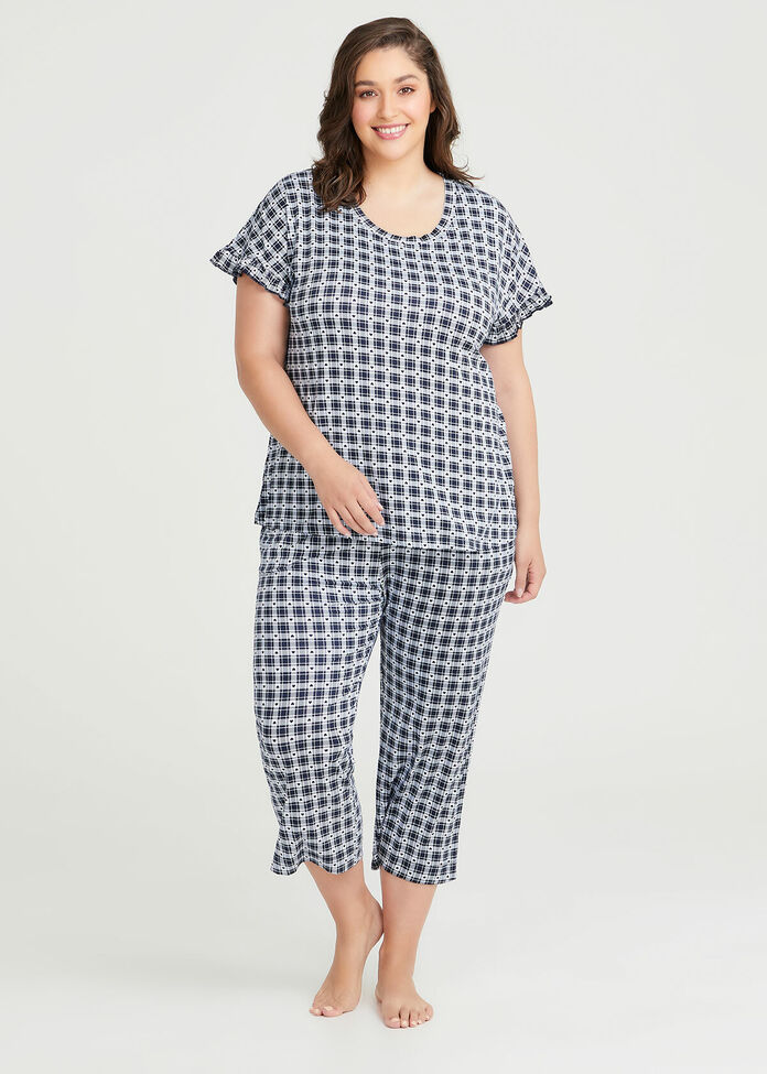 Shop Plus Size Bamboo Gingham Heart Pyjama Top in Blue | Taking Shape NZ