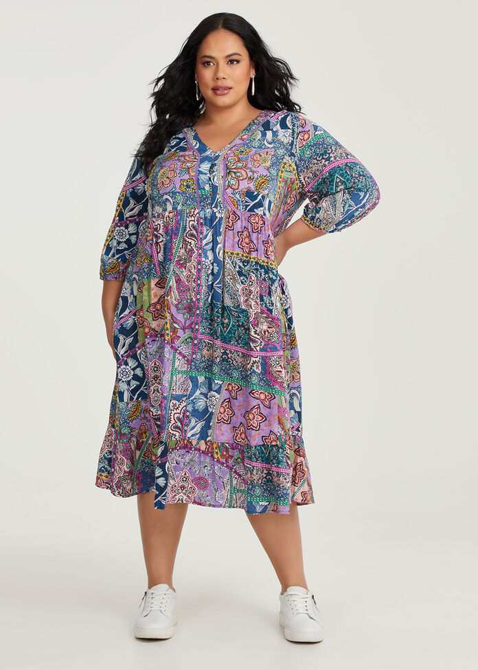 Plus Size Natural Getaway Floaty Dress Blue & Purple | Taking Shape AU