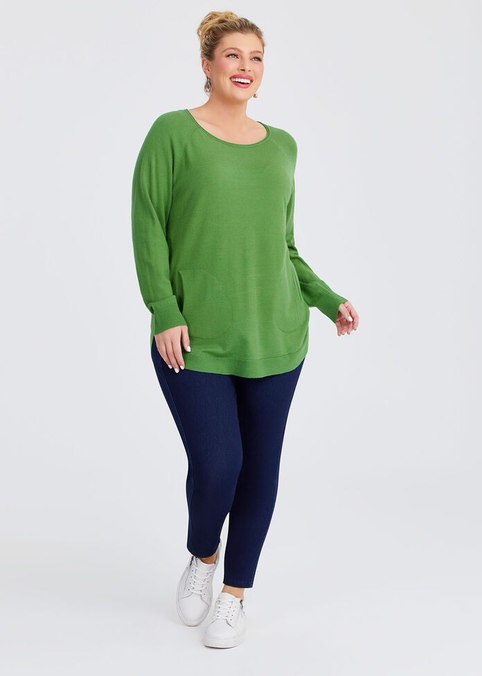 Shop Plus Size Natural Curved Hem Pocket Jumper, Green | Taking Shape AU