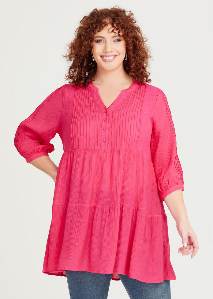 Shop Plus Size Natural Pintuck Tiered Tunic in Red | Taking Shape AU