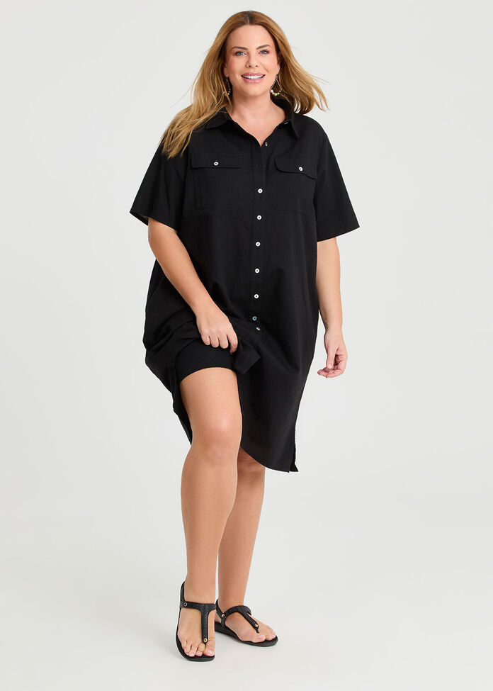Shop Plus Size Cotton Linen Utility Dress, Black | Taking Shape CA