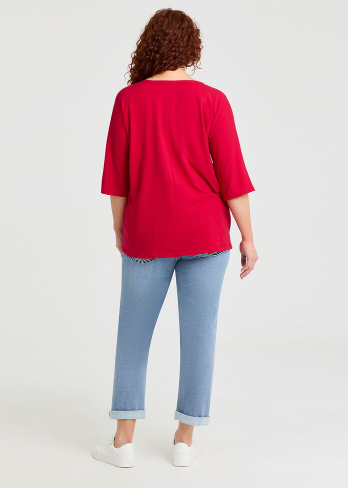 Shop Plus Size Cotton Button Sleeve T-shirt, Red | Taking Shape NZ