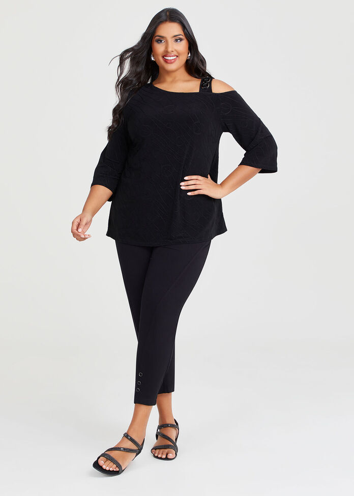 Plus Size Cold Shoulder Slinky Top Patterned Black | Taking Shape AU