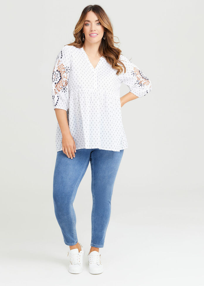 Shop Plus Size Cotton Embroidery Sleeve Top in White | Taking Shape AU