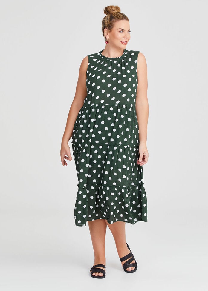 Shop Plus Size Natural Sleeveless Spot Dress, Green | Taking Shape AU