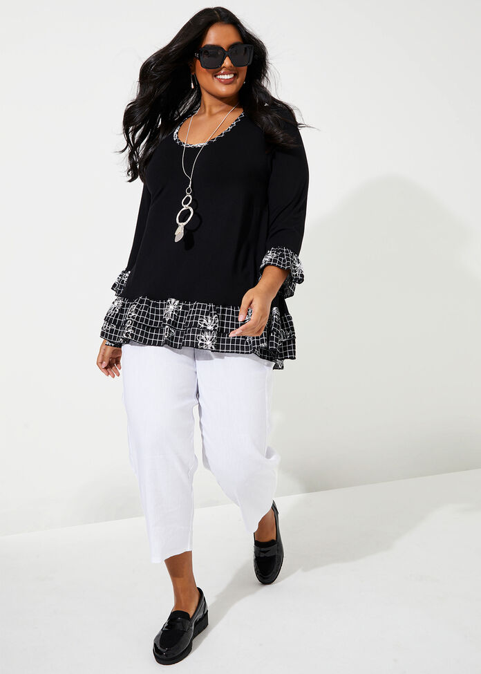 Shop Plus Size Natural Floral Check Top, Black | Taking Shape AU