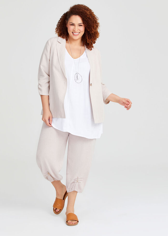 Plus Size Relax Linen Blend Blazer in Beige | Taking Shape AU