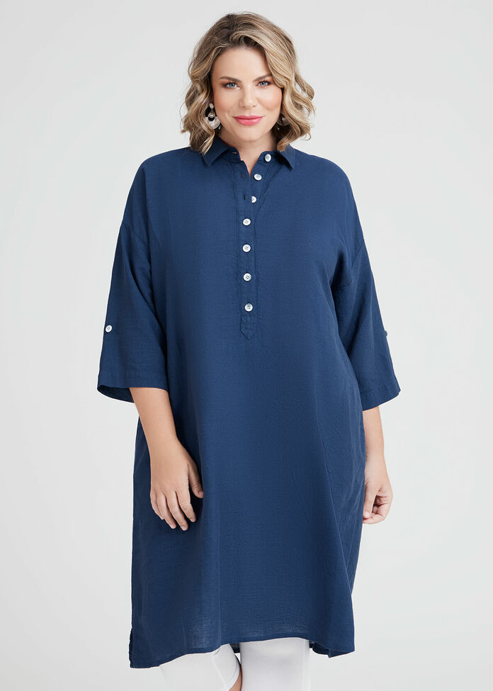 Shop Plus Size Linen Capri Shirt Dress, Blue | Taking Shape AU