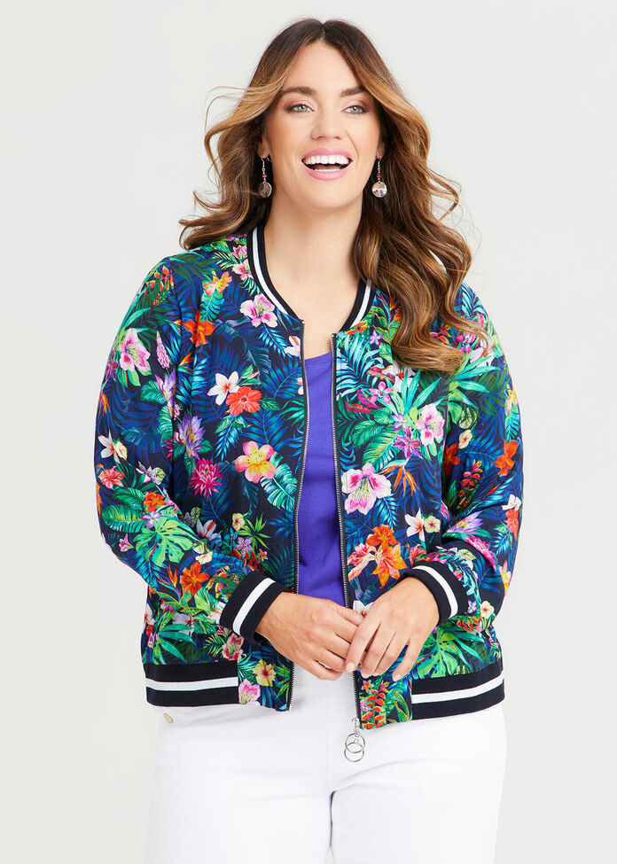 Shop Plus Size Natural Floral Bomber Jacket, Multi | Taking Shape AU